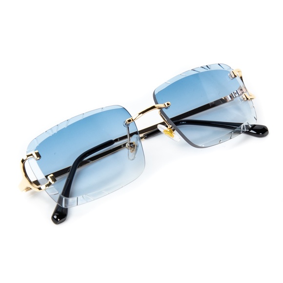 Street Knitted | Accessories | Gem Cut Blue Tint Mens Gold Frame Retro ...
